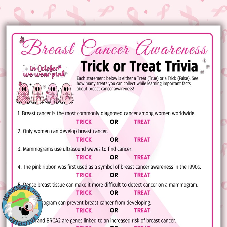 Breast Cancer Awareness Trivia True False Game Printable, Breast Cancer ...