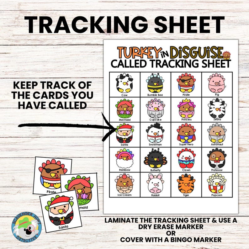Thanksgiving Turkey in Disguise Bingo Game Printable 50 Cards ...