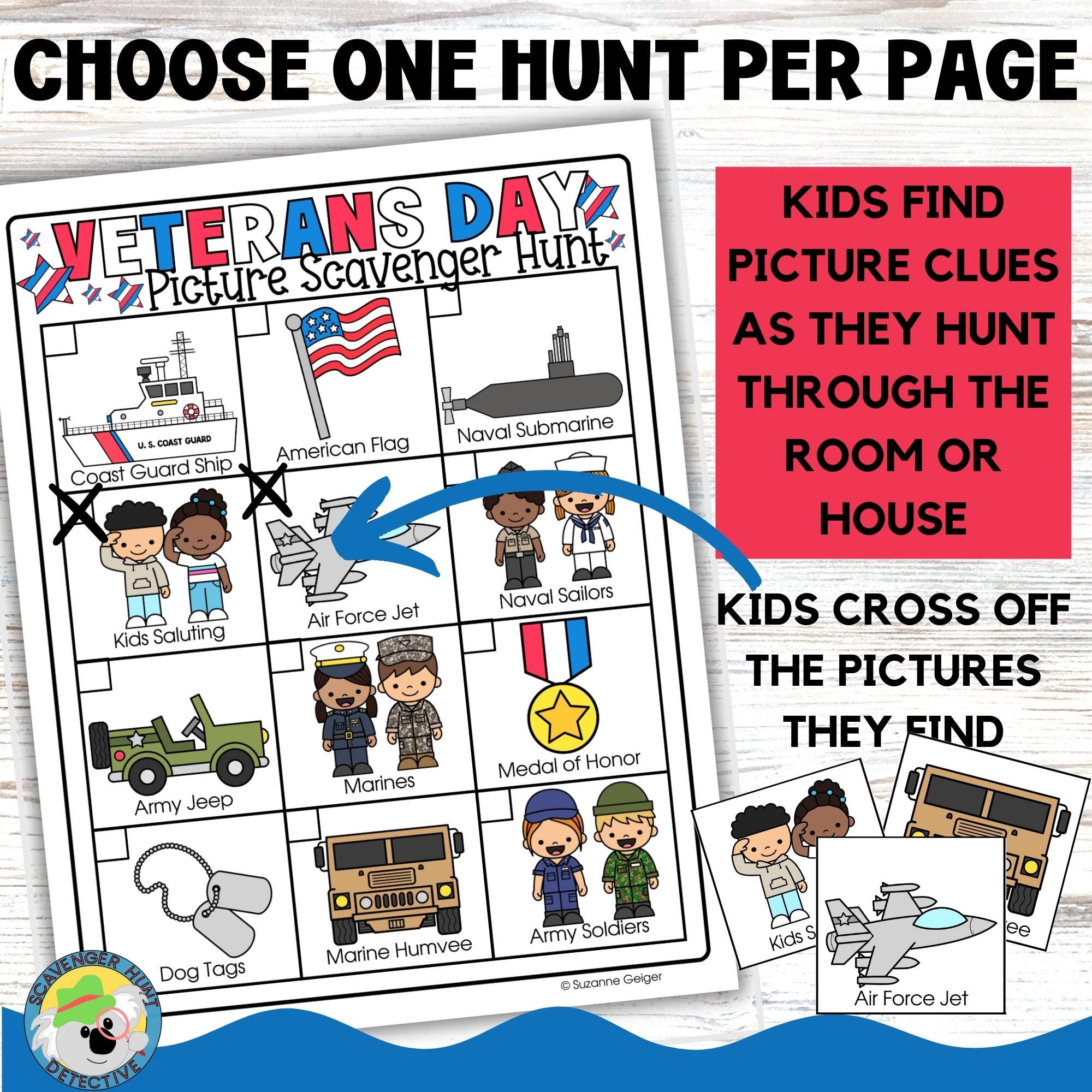 Veterans Day Scavenger Hunt for Preschool With Picture Clues, Toddler ...