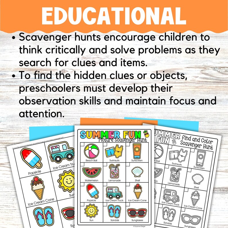 Summer Scavenger Hunt for Preschoolers With Picture Clues, Toddler ...