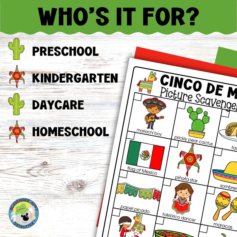 Cinco De Mayo Printable Picture Scavenger Hunt for Preschooler Toddlers ...