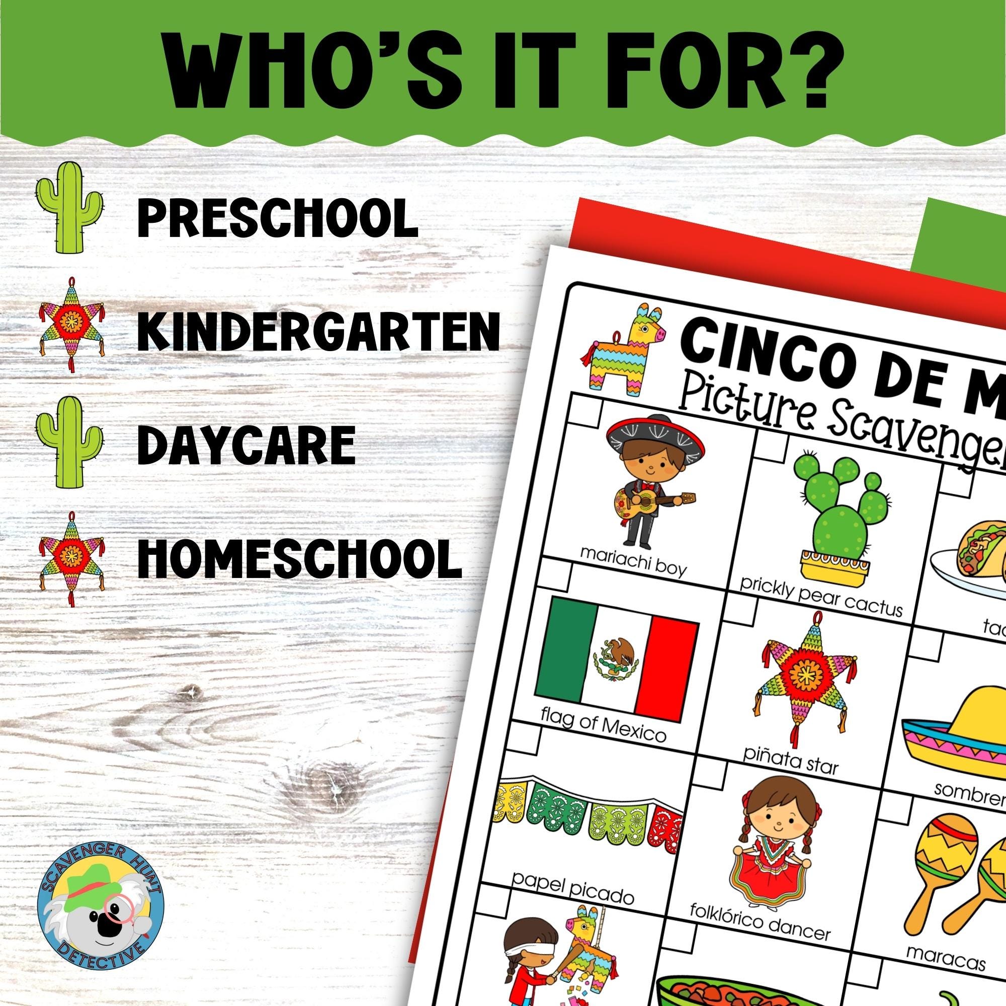 Cinco De Mayo Printable Picture Scavenger Hunt for Preschooler Toddlers ...