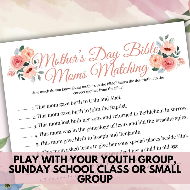 Mothers Day Bible Moms Matching Game, Bible Mothers Day Game Moms of ...
