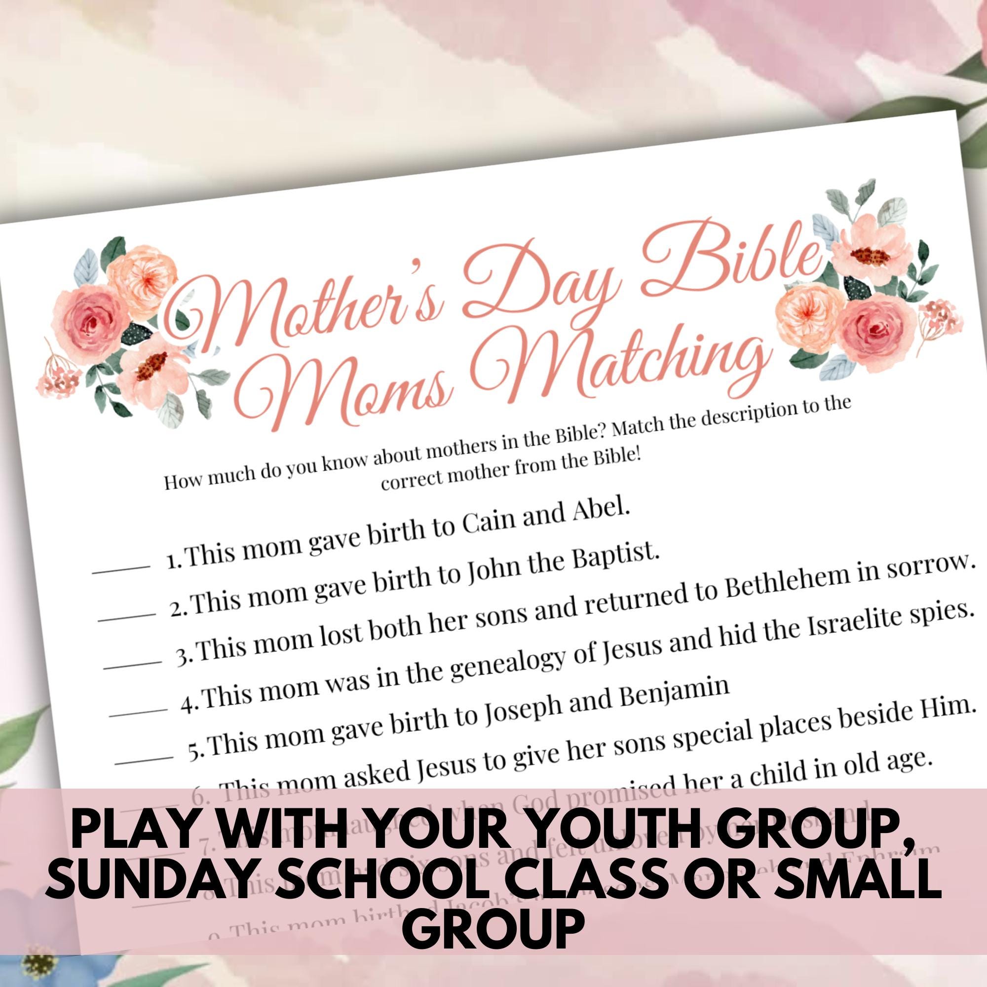 Mothers Day Bible Moms Matching Game, Bible Mothers Day Game Moms of ...