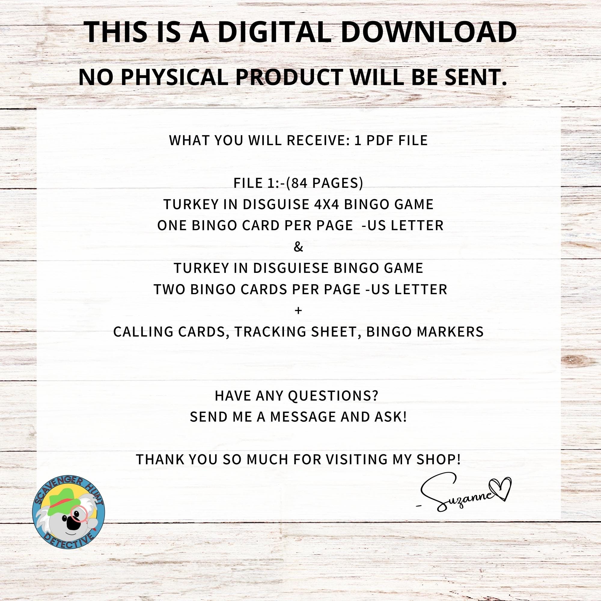 Thanksgiving Turkey in Disguise Bingo Game Printable 50 Cards ...