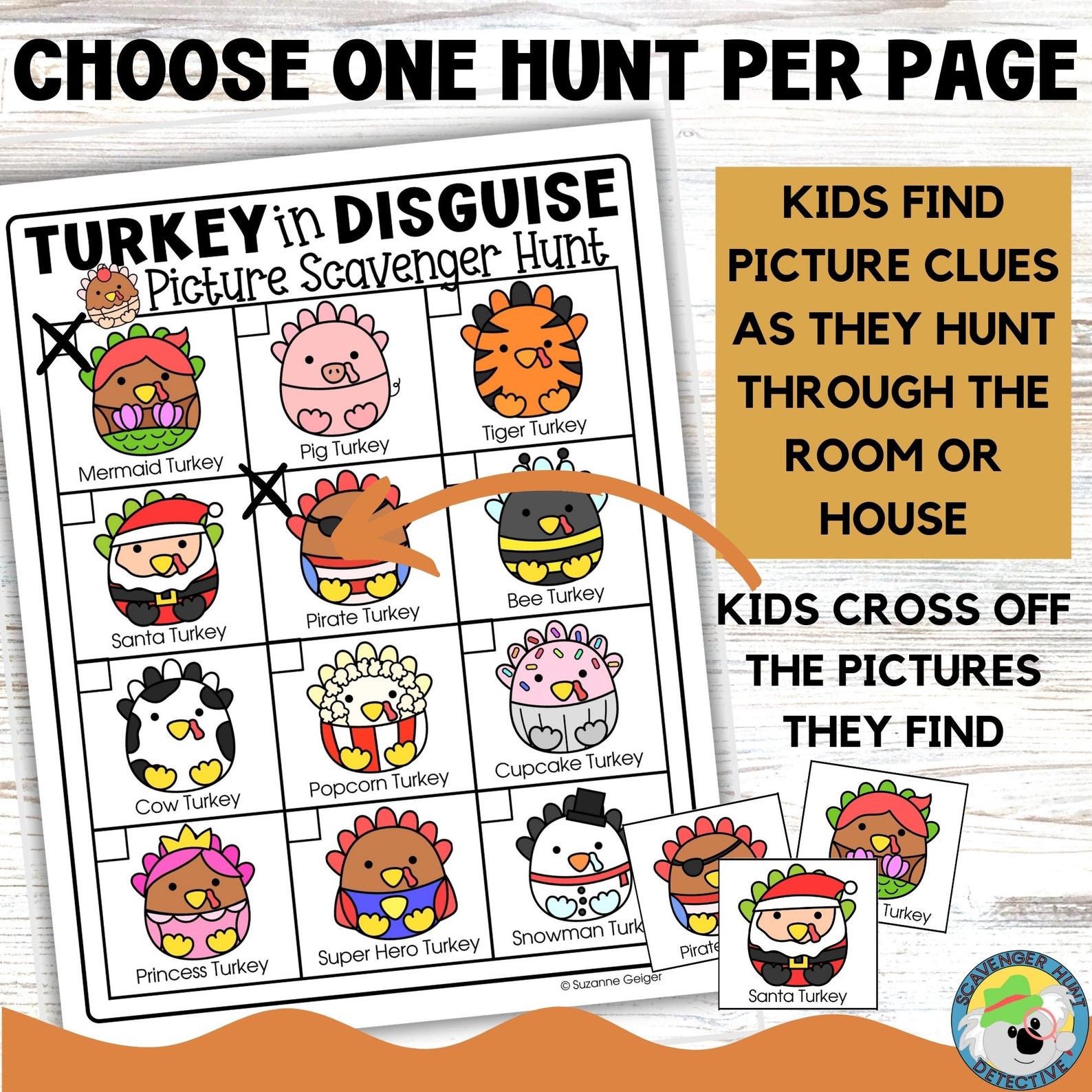 Turkey in Disguise Scavenger Hunt for Preschoolers With Picture Clues ...