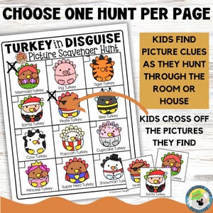 Turkey in Disguise Scavenger Hunt for Preschoolers With Picture Clues ...