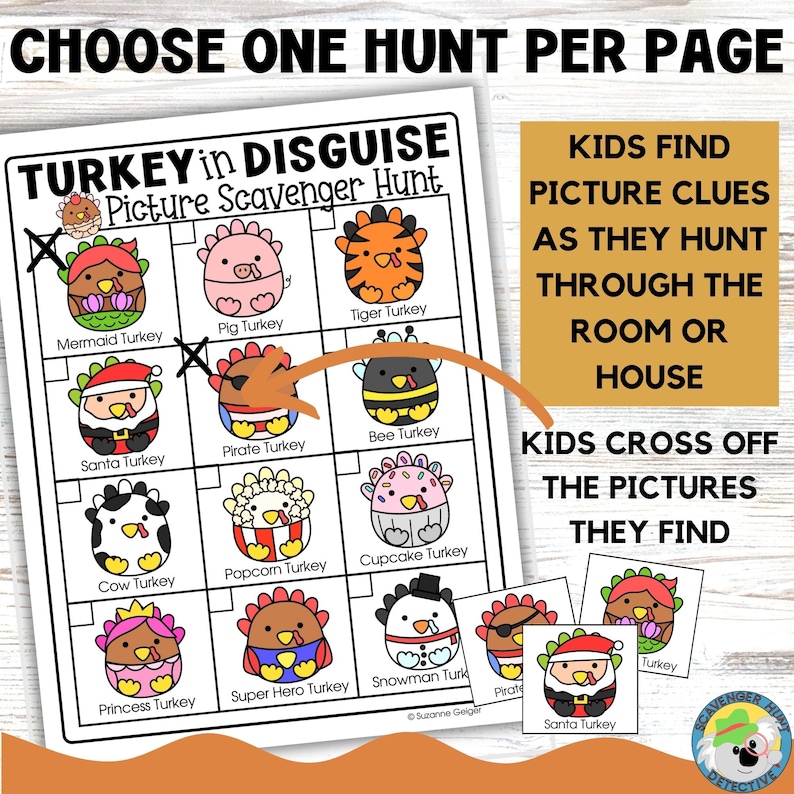 Turkey in Disguise Scavenger Hunt for Preschoolers With Picture Clues ...