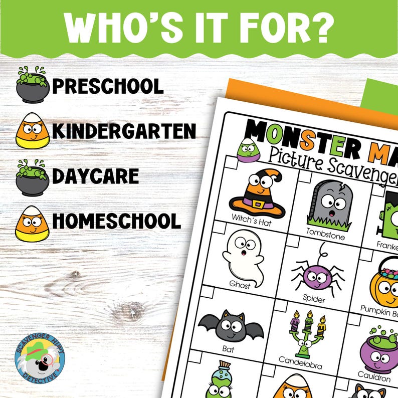 Halloween Cute Monsters Scavenger Hunt Preschool With Picture Clues ...