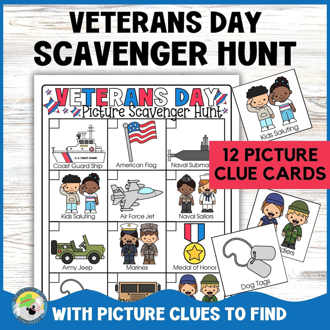 Veterans Day Scavenger Hunt for Preschool With Picture Clues, Toddler ...