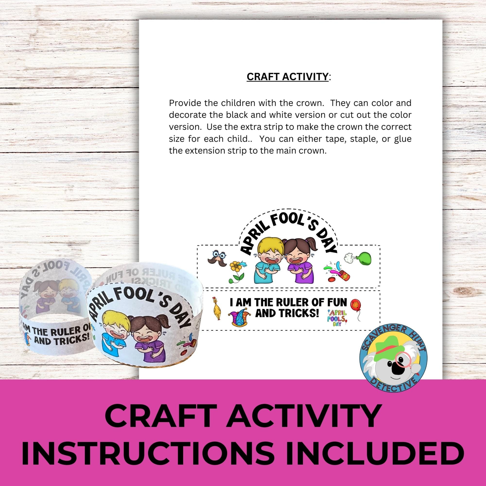 April Fools Day Paper Crown Craft Activity, Coloring Printable April ...