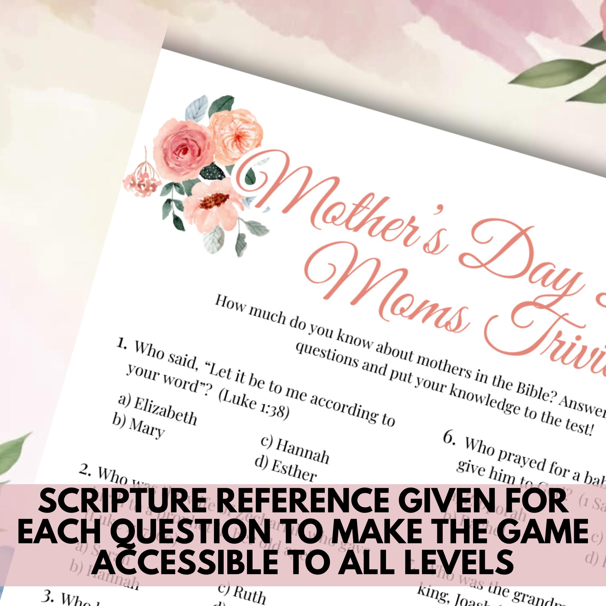 Mothers Day Moms of the Bible Trivia Game, Bible Mothers Trivia Game ...