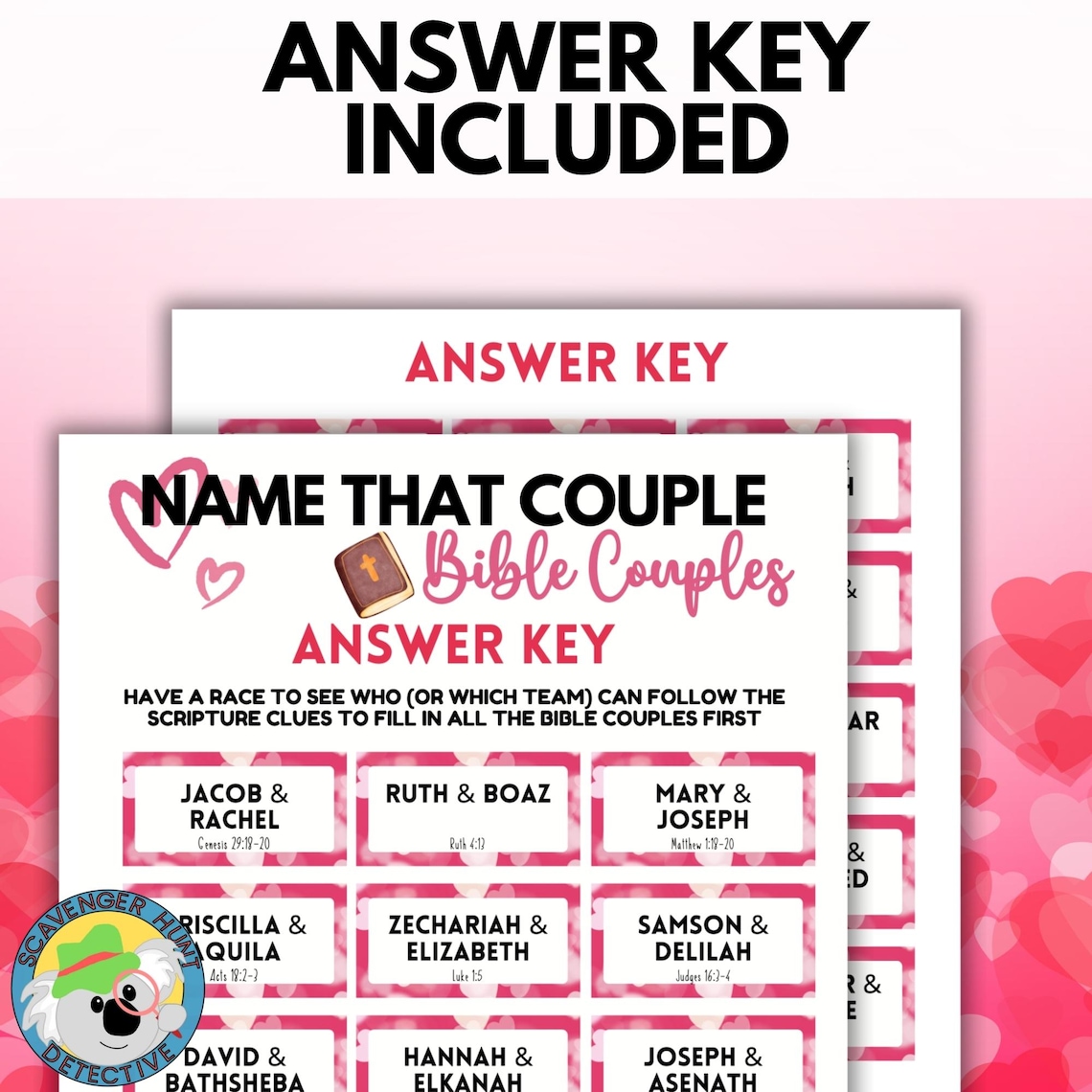Couples of the Bible Game, Valentine's Party Game Church Youth Group ...