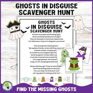 Find the Ghosts Scavenger Hunt for Kids, Preschool Halloween Party Game ...