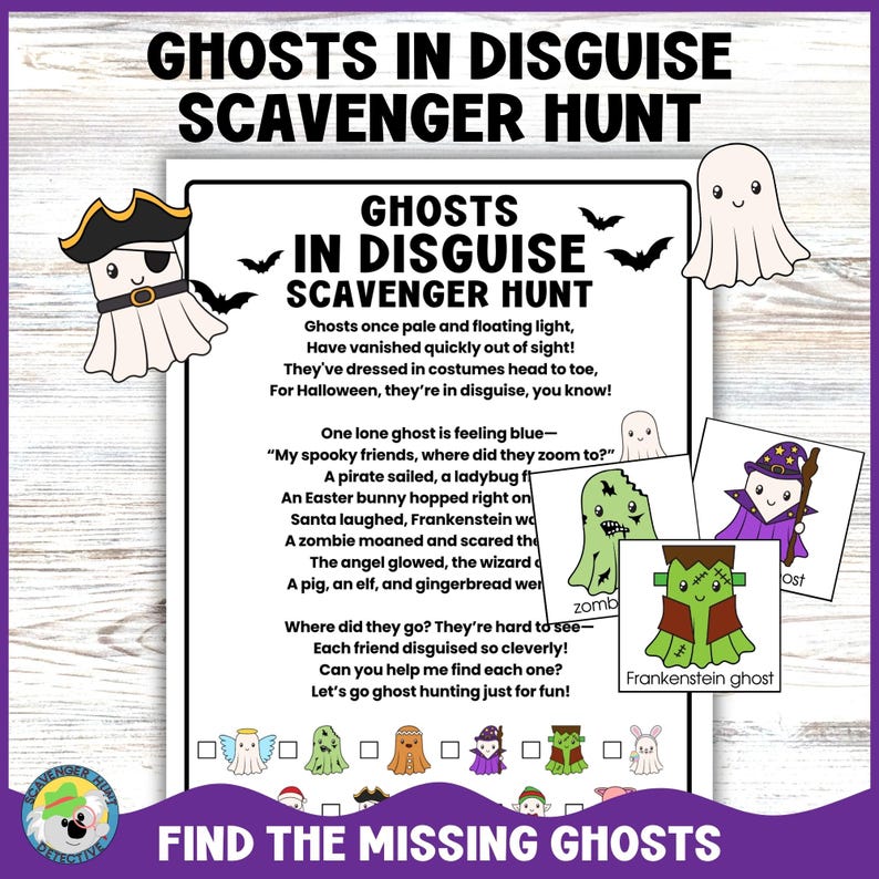 Find the Ghosts Scavenger Hunt for Kids, Preschool Halloween Party Game ...