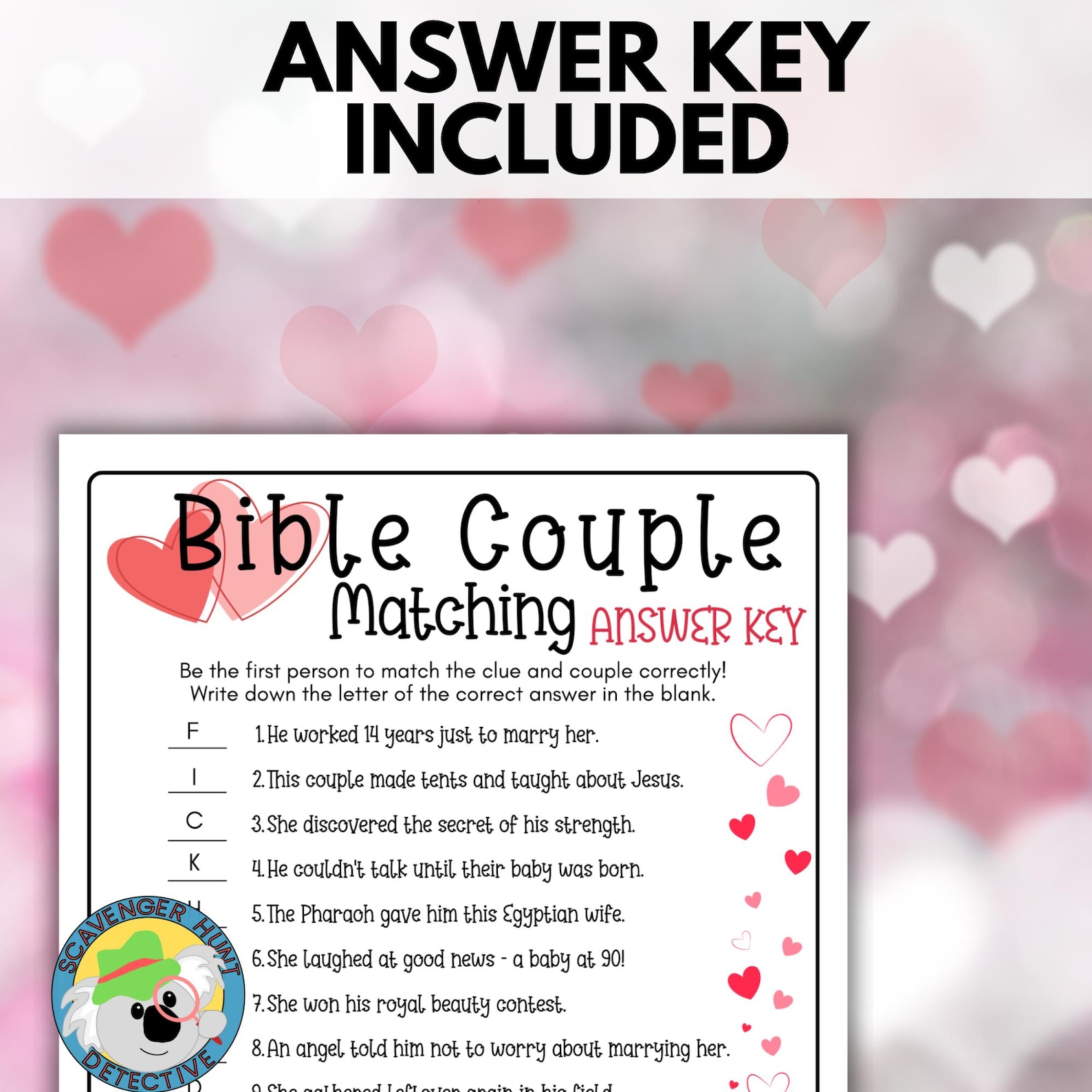 Bible Couples Matching Game, Valentine's Party Couples of the Bible ...