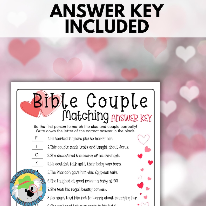 Bible Couples Matching Game, Valentine's Party Couples of the Bible ...
