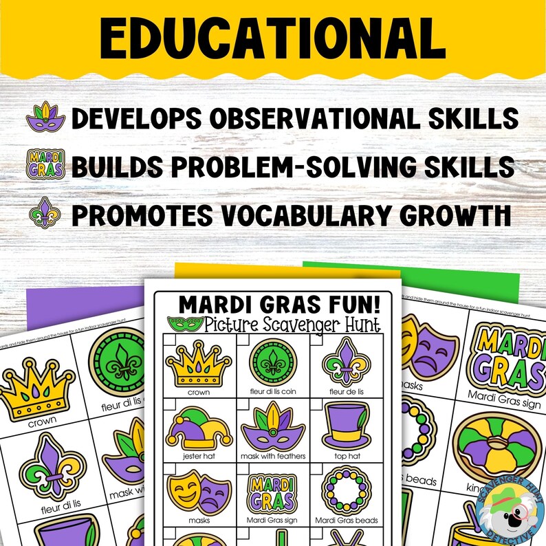 Mardi Gras Scavenger Hunt for Toddlers With Picture Clues, Picture ...
