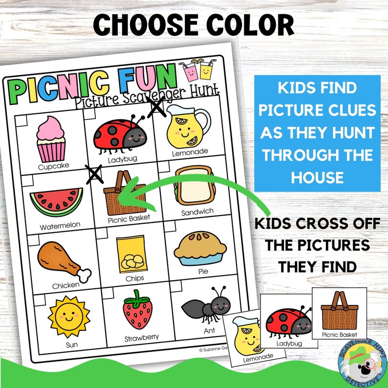 Picnic Scavenger Hunt for Preschoolers With Picture Clues, Toddler ...