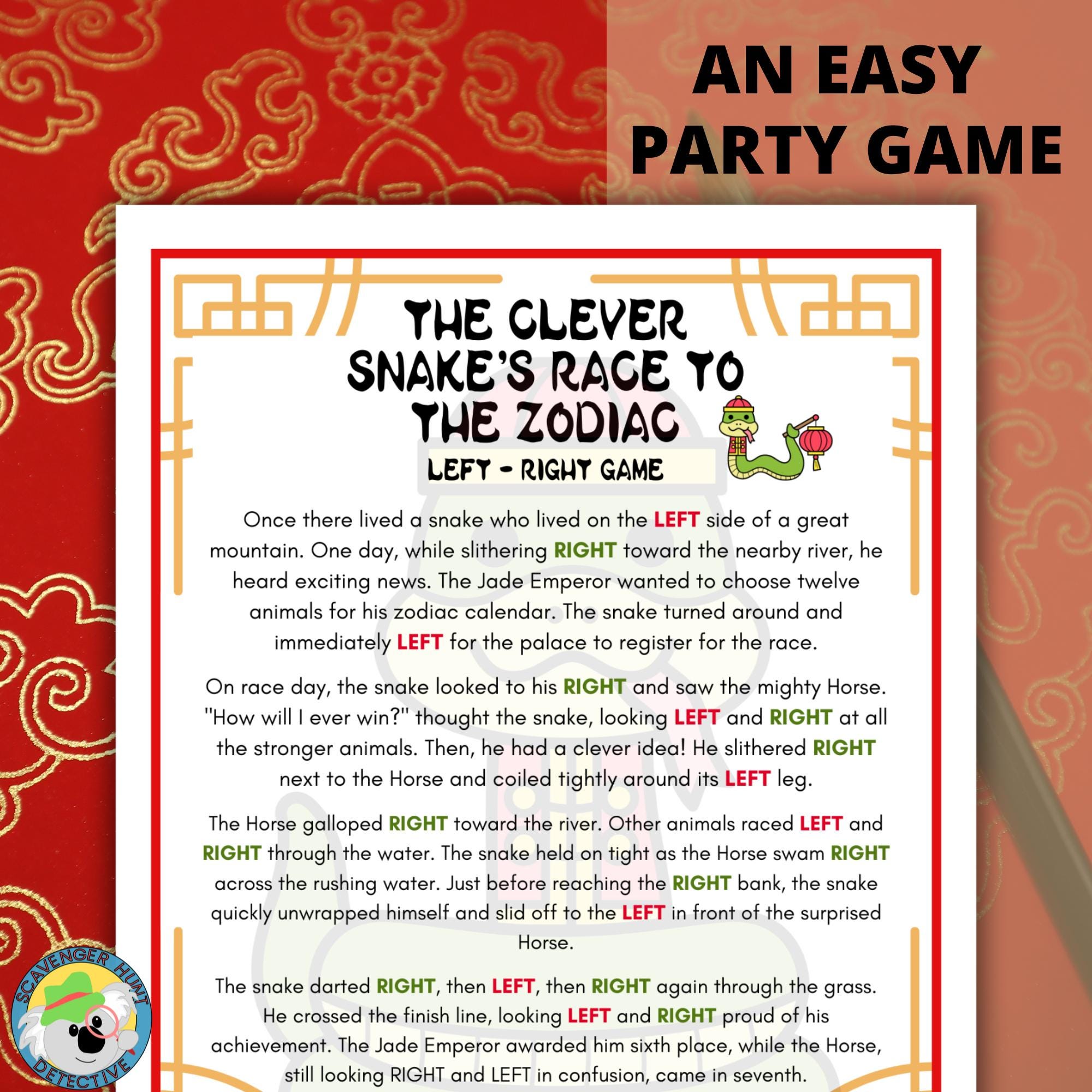 Chinese Lunar New Year Left-right Game Printable Year of the Snake ...