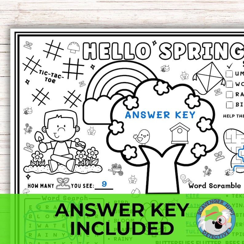 Spring Activity Coloring Placemat Printable First Day of Spring Party ...
