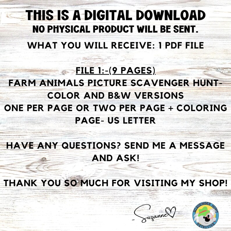 Farm Animals Scavenger Hunt for Preschoolers With Picture Clues, Farm ...