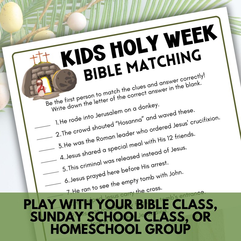 Holy Week Easter Bible Matching Game for Kids, Easter Story Bible Game ...
