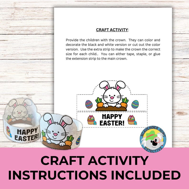 Easter Bunny Paper Crown Craft Activity, Coloring Printable Happy ...