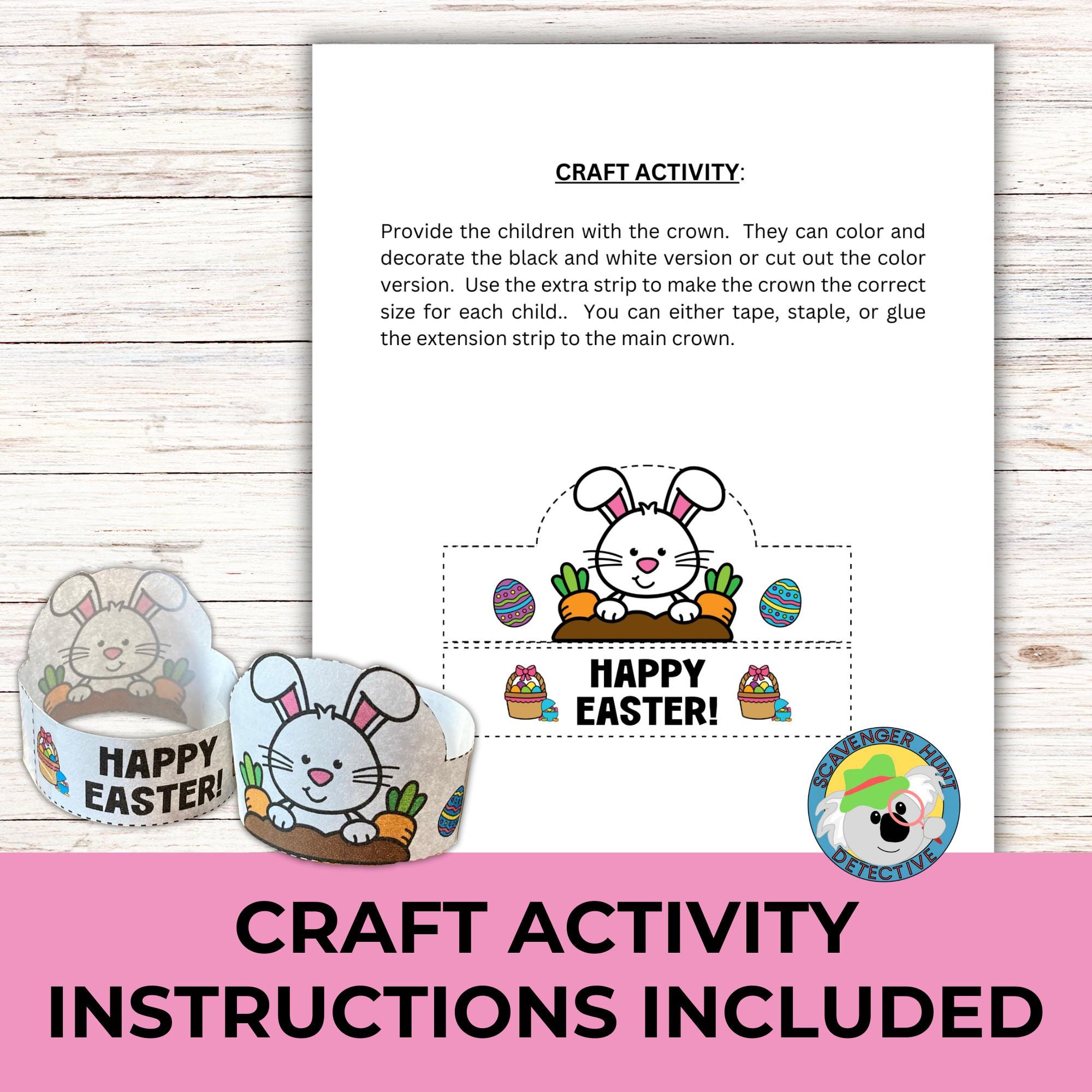 Easter Bunny Paper Crown Craft Activity, Coloring Printable Happy ...