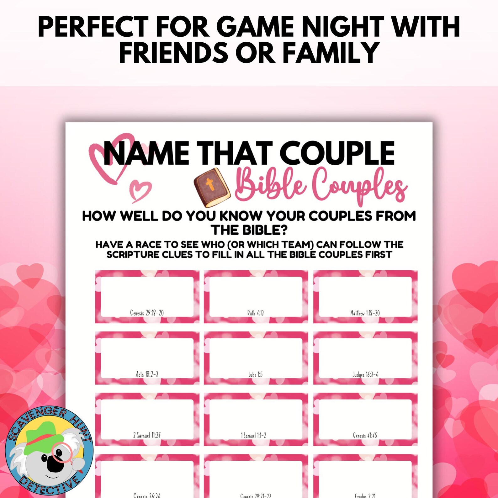 Couples of the Bible Game, Valentine's Party Game Church Youth Group ...