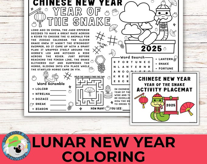 Chinese Lunar New Year Activity Coloring Placemat Printable Year of the ...