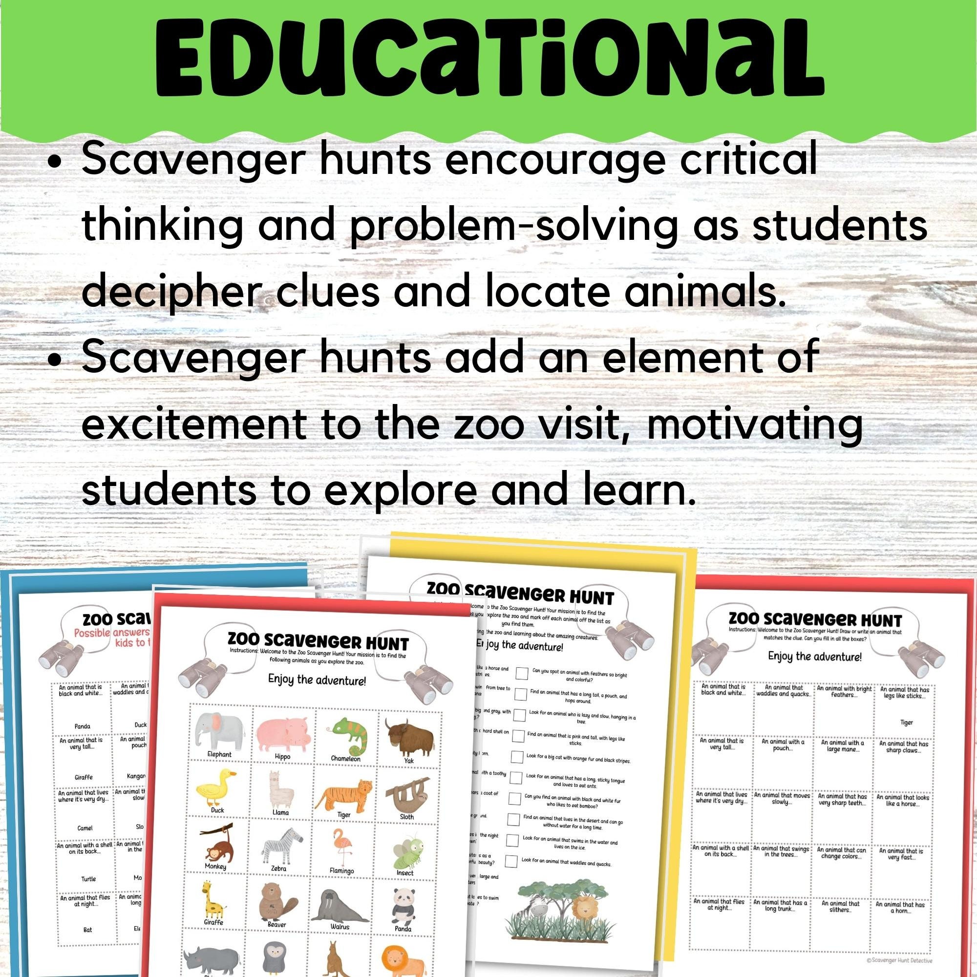 Zoo Scavenger Hunt for Kids Printable, Zoo Field Trip Treasure Hunt ...