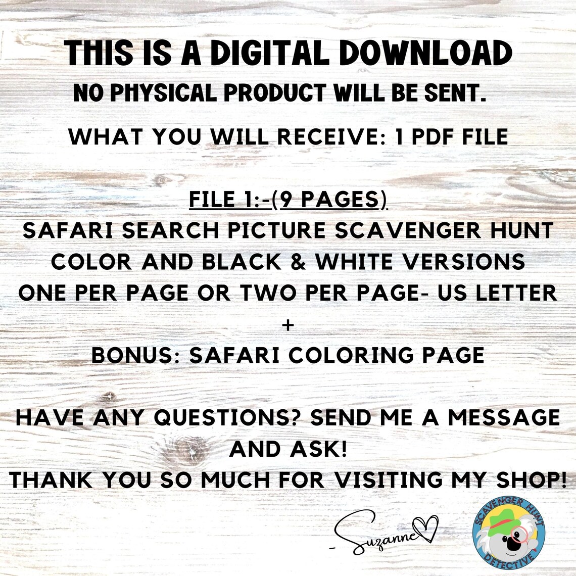 Safari Animal Scavenger Hunt for Preschoolers With Picture Clues ...