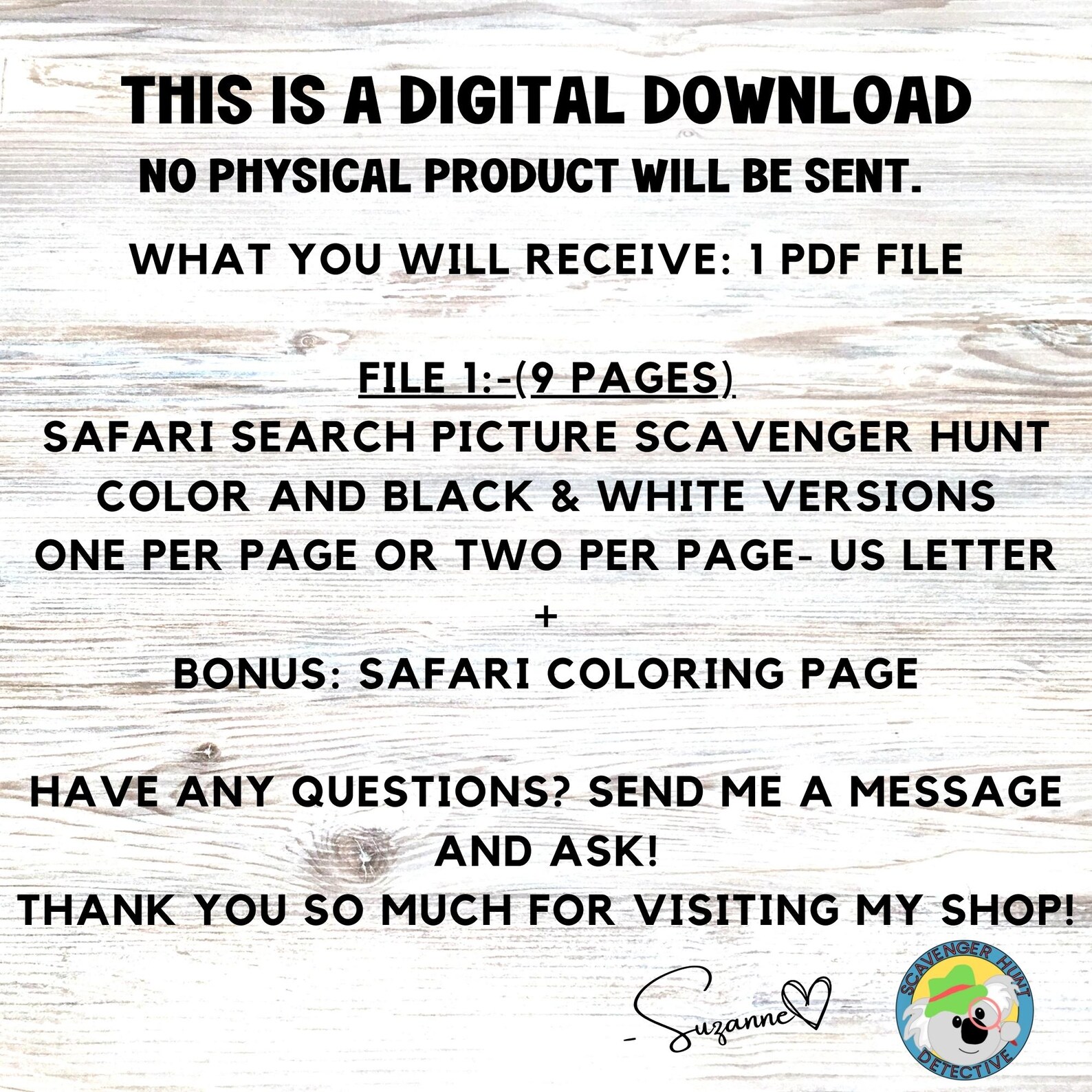 Safari Animal Scavenger Hunt for Preschoolers With Picture Clues ...