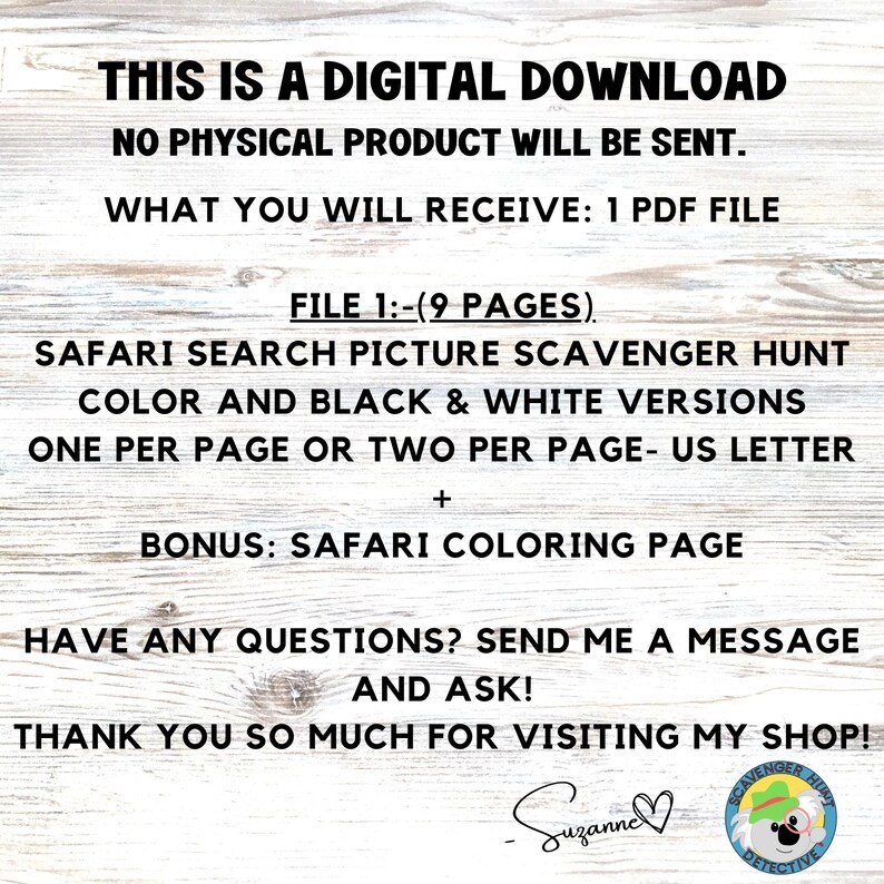 Safari Animal Scavenger Hunt for Preschoolers With Picture Clues ...
