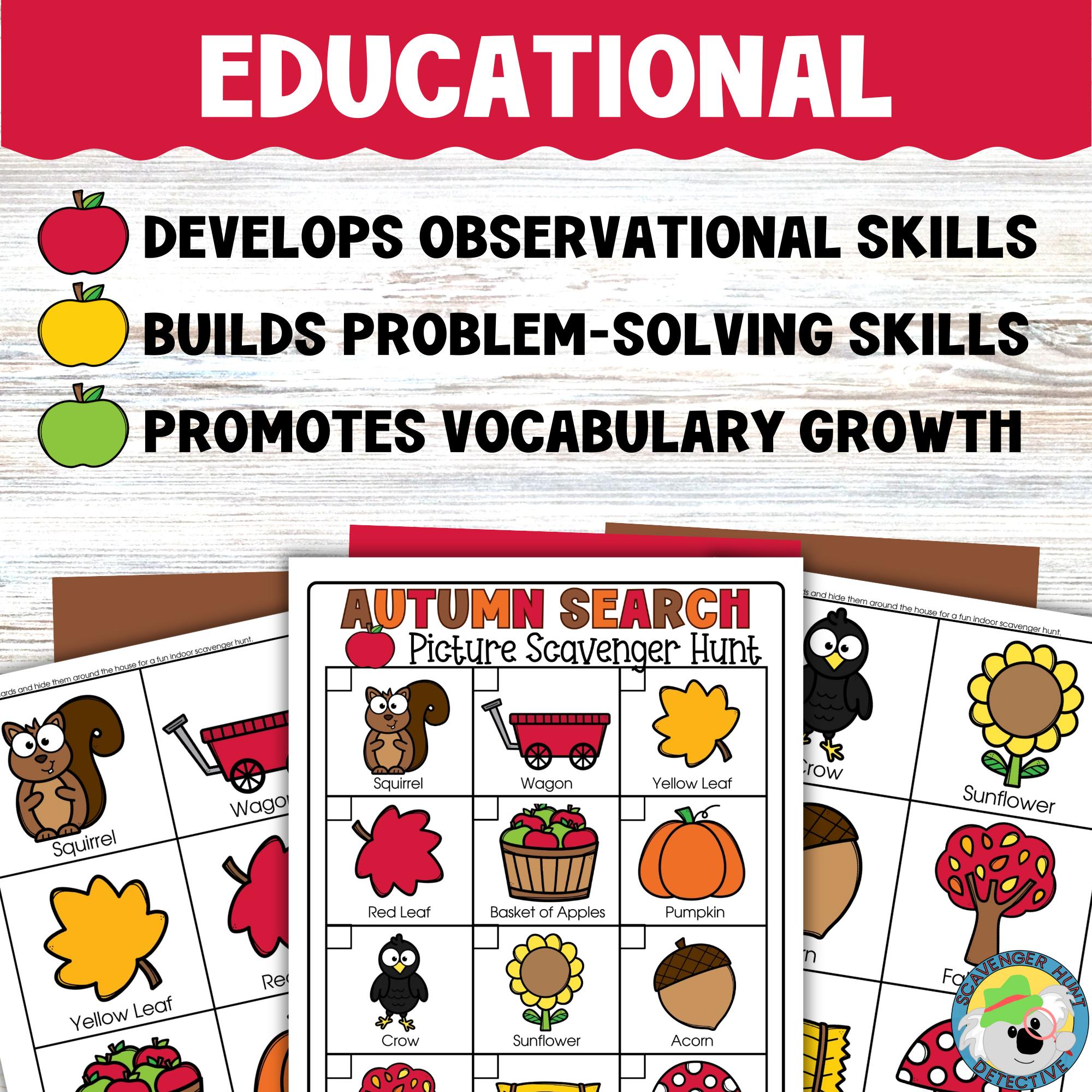 Autumn Scavenger Hunt for Preschool With Picture Clues, Toddler Fall ...