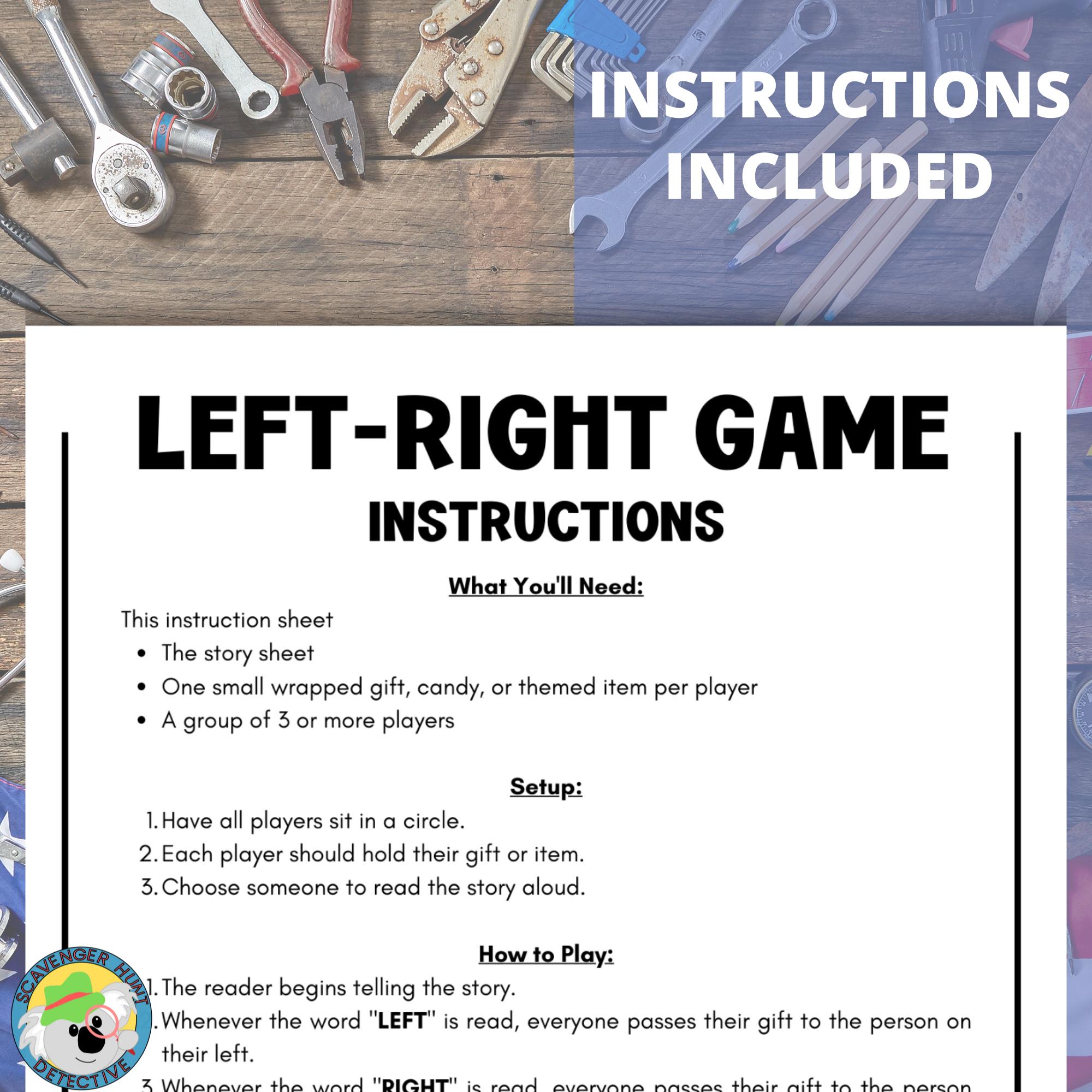 Labor Day Left-right Game Printable, Labor Day Word Game Party Activity ...