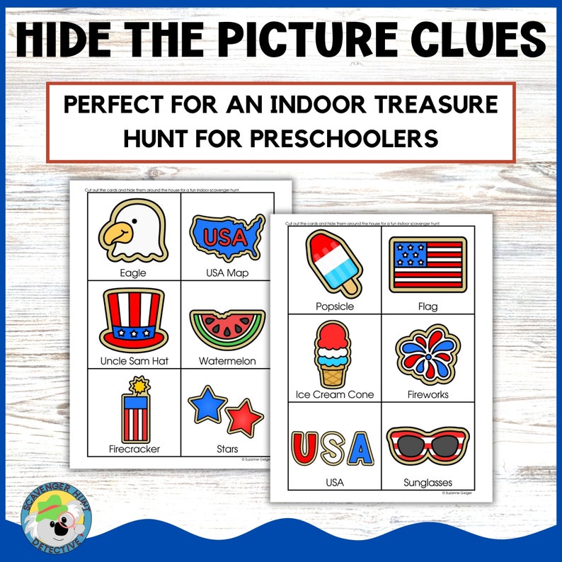 4th of July Scavenger Hunt for Preschoolers With Picture Clues, Toddler ...