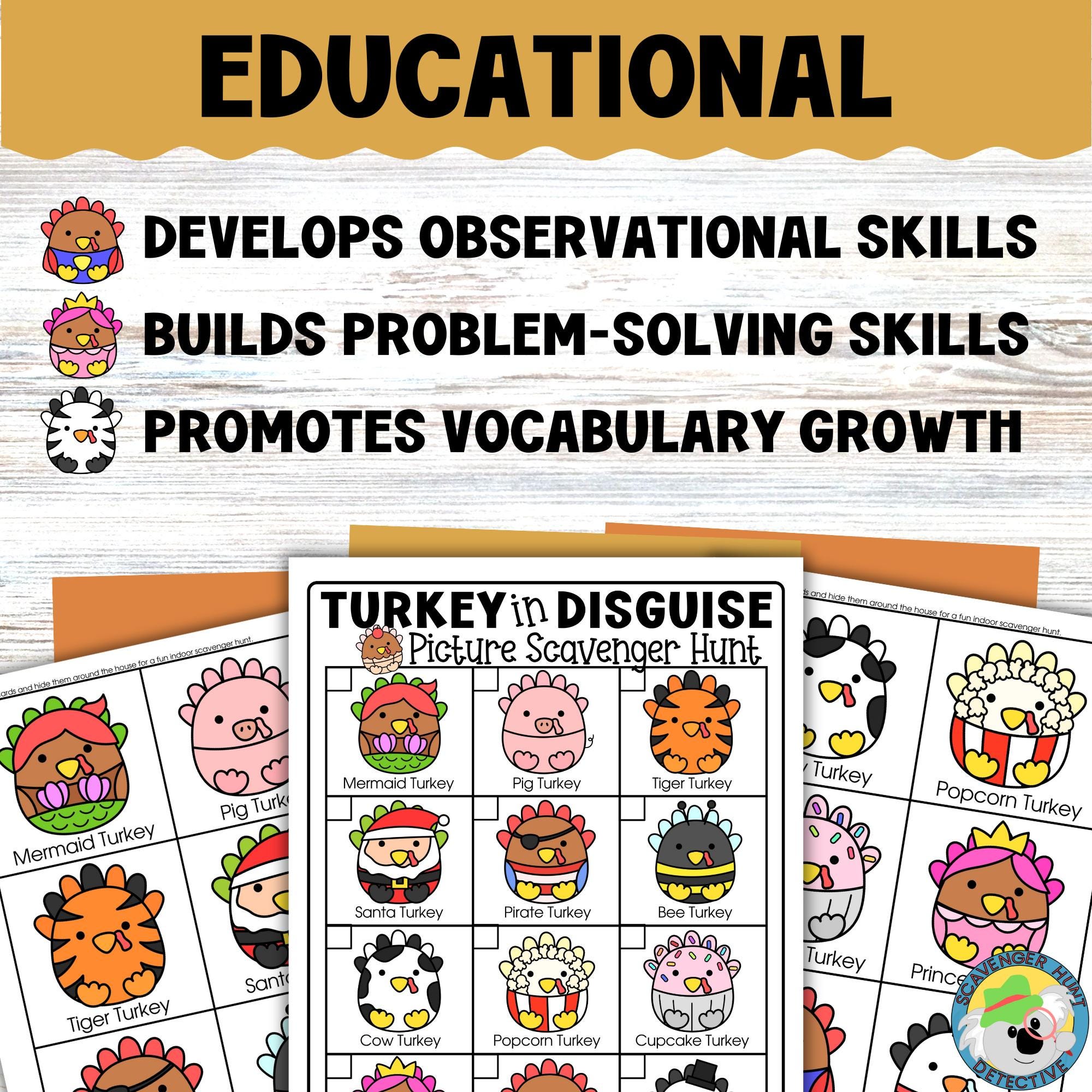 Turkey in Disguise Scavenger Hunt for Preschoolers With Picture Clues ...