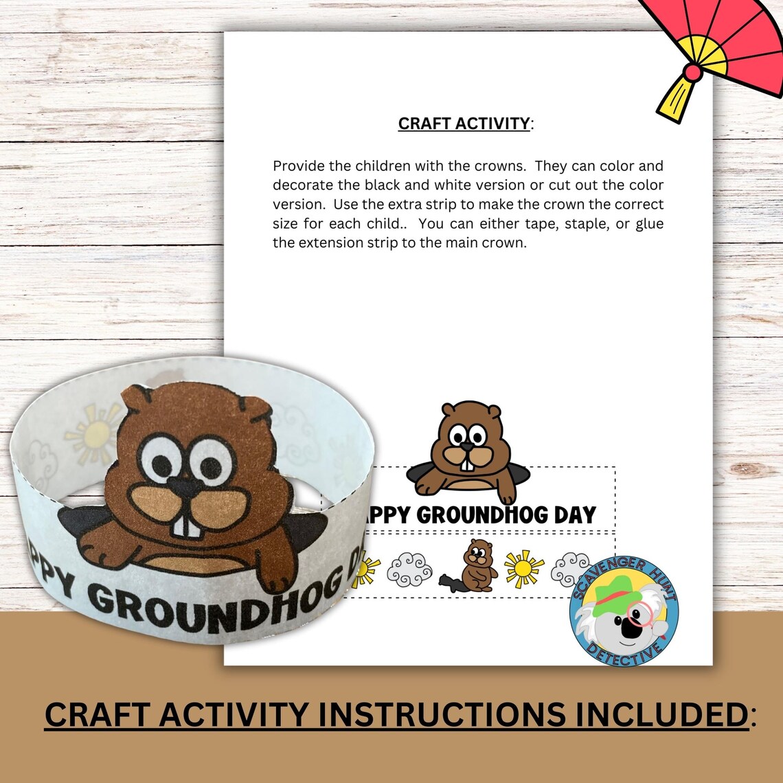Groundhog Day Paper Crown Craft Activity, Coloring Printable Groundhog ...
