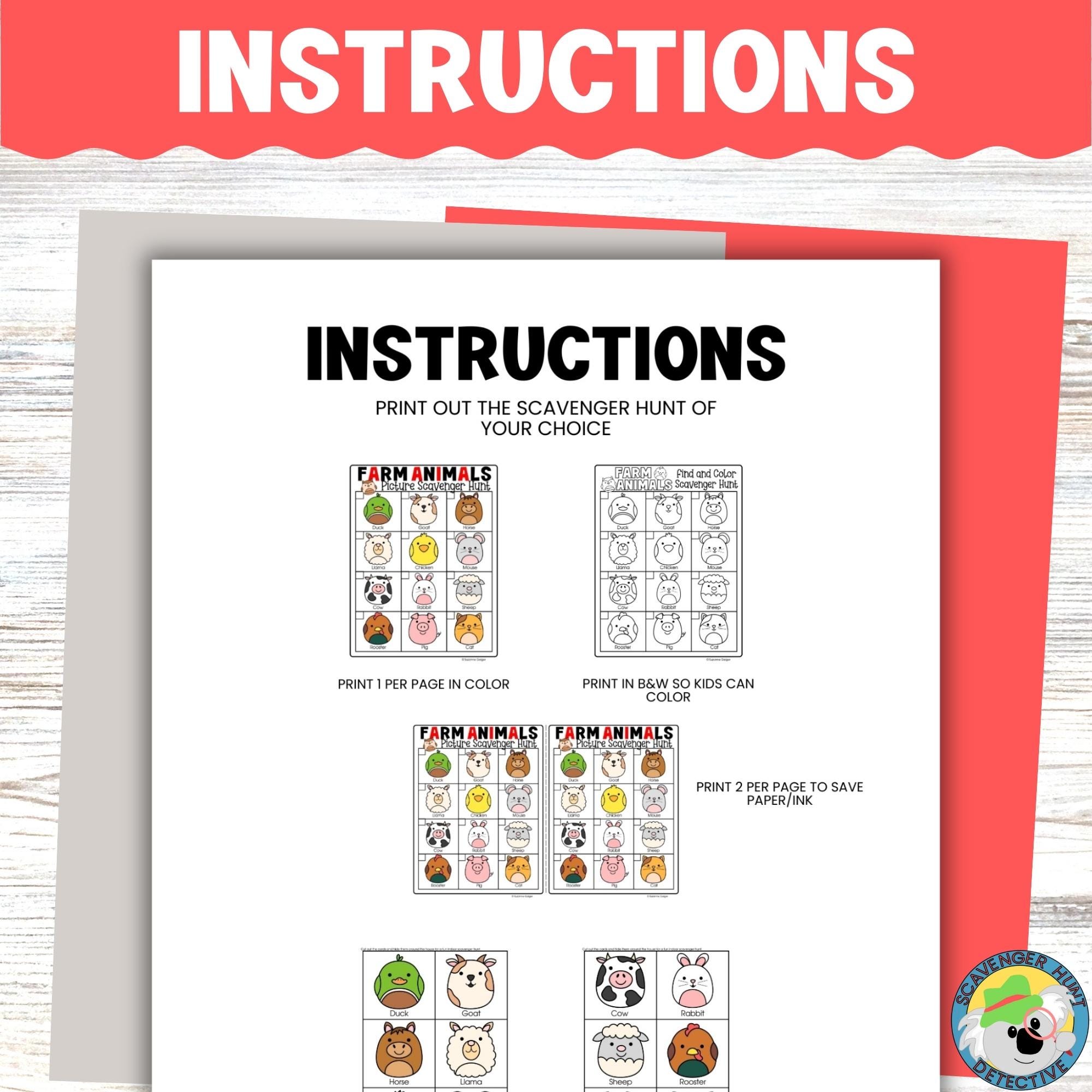 Farm Animals Scavenger Hunt for Preschoolers With Picture Clues, Farm ...