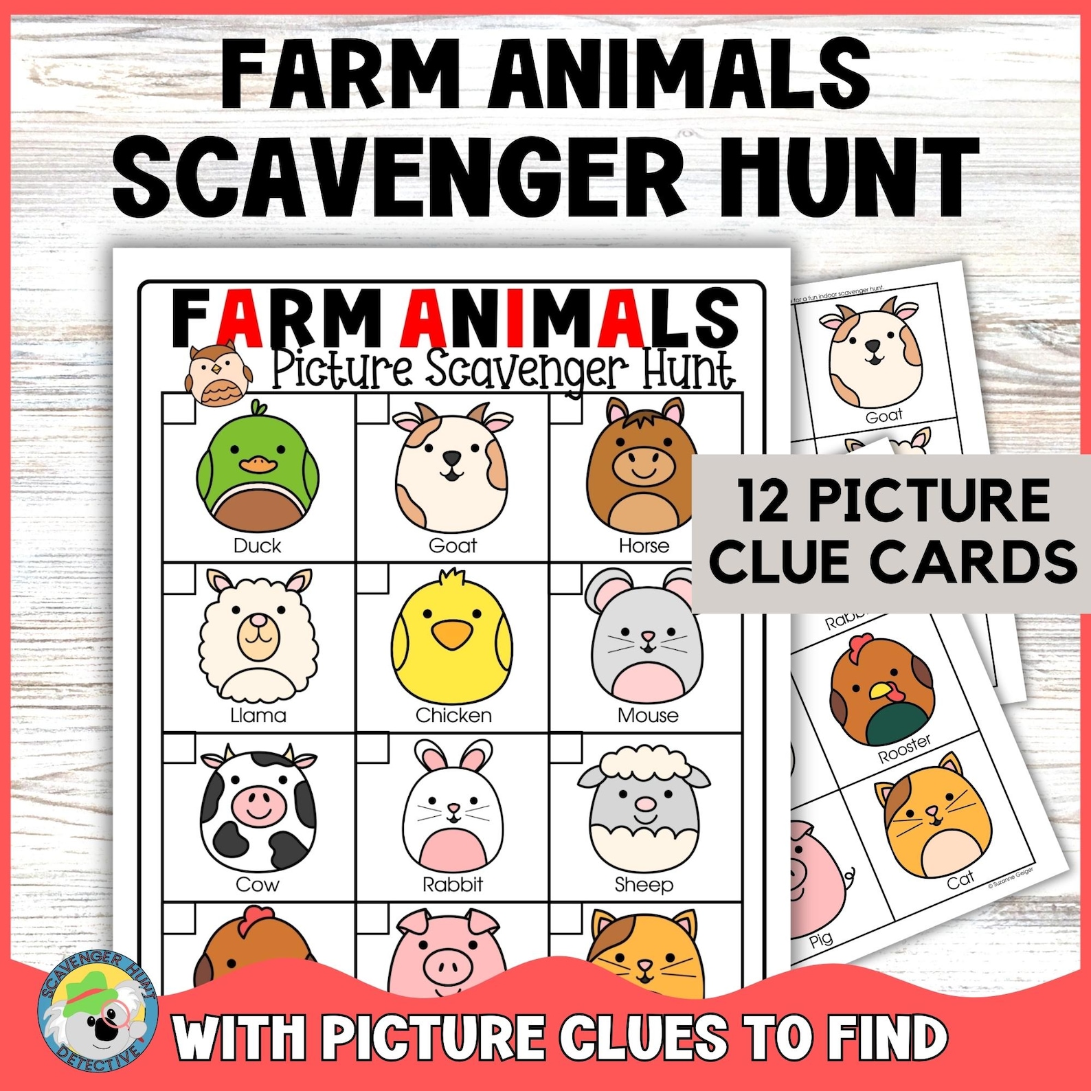 Farm Animals Scavenger Hunt for Preschoolers With Picture Clues, Farm ...