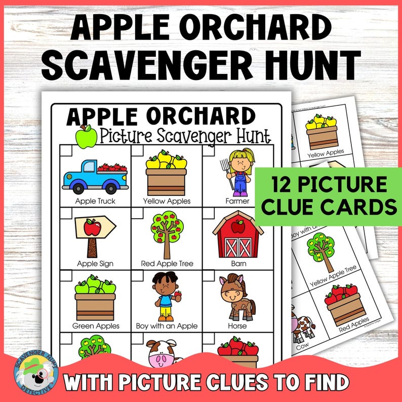 Apple Orchard Scavenger Hunt for Preschoolers With Picture Clues, Apple ...