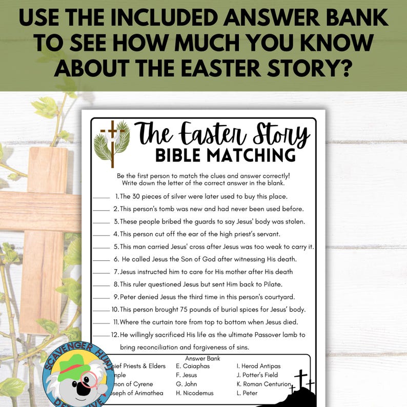 Easter Story Bible Matching Game, Holy Week Easter Bible Game Church ...