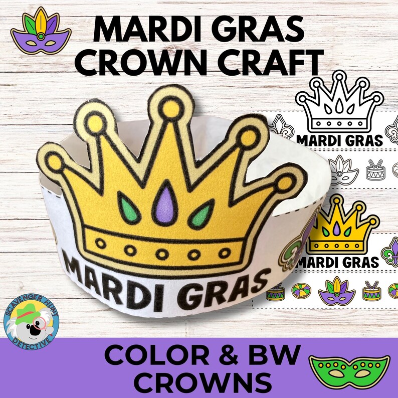 Mardi Gras Paper Crown Craft Activity, Coloring Printable Mardi Gras ...