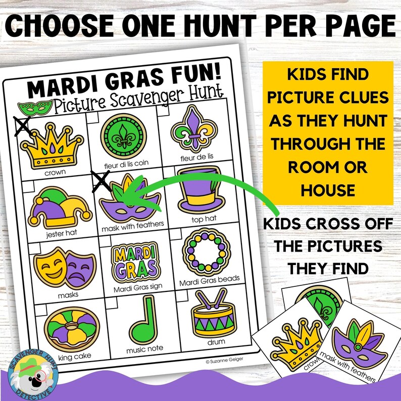 Mardi Gras Scavenger Hunt for Toddlers With Picture Clues, Picture ...