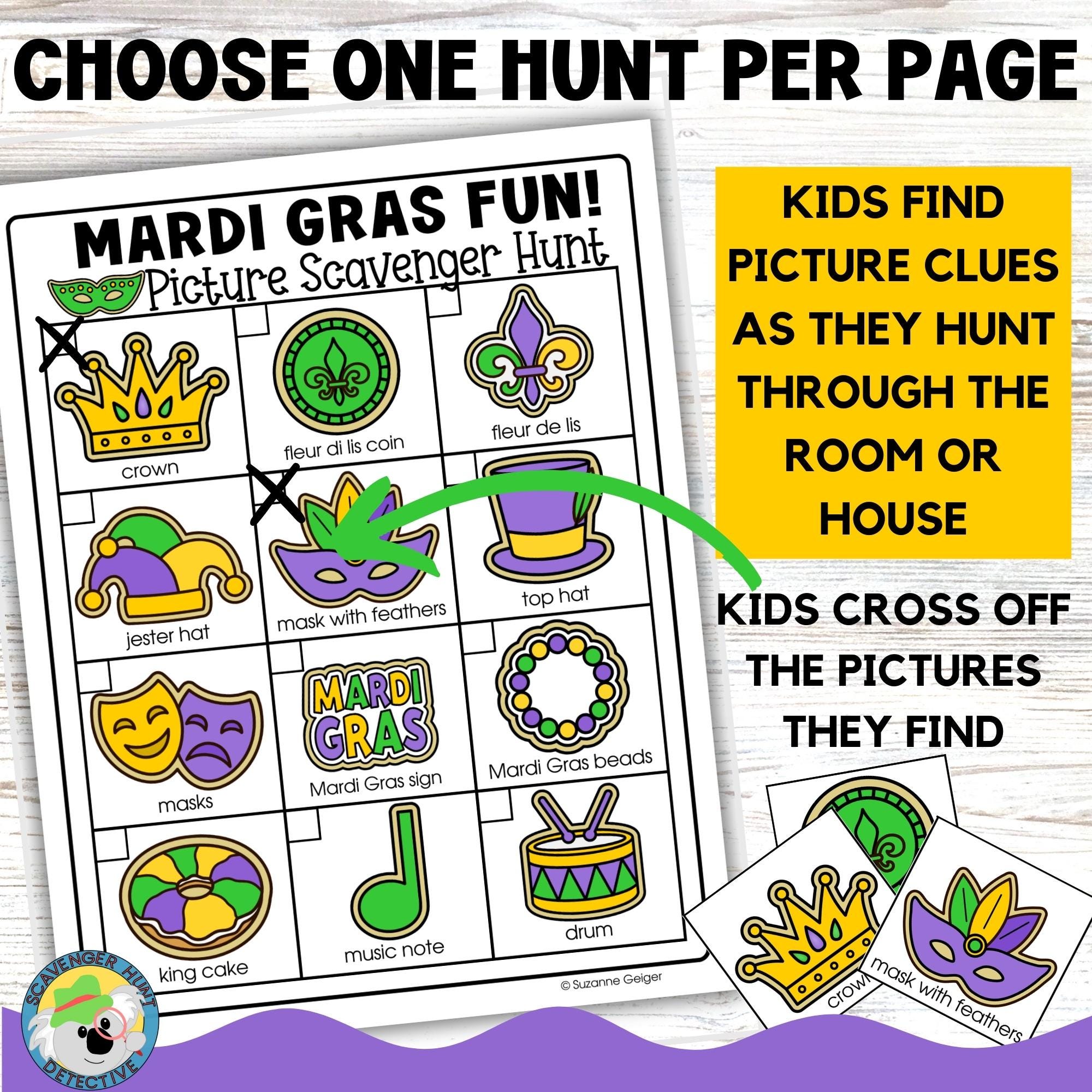 Mardi Gras Scavenger Hunt for Toddlers With Picture Clues, Picture ...