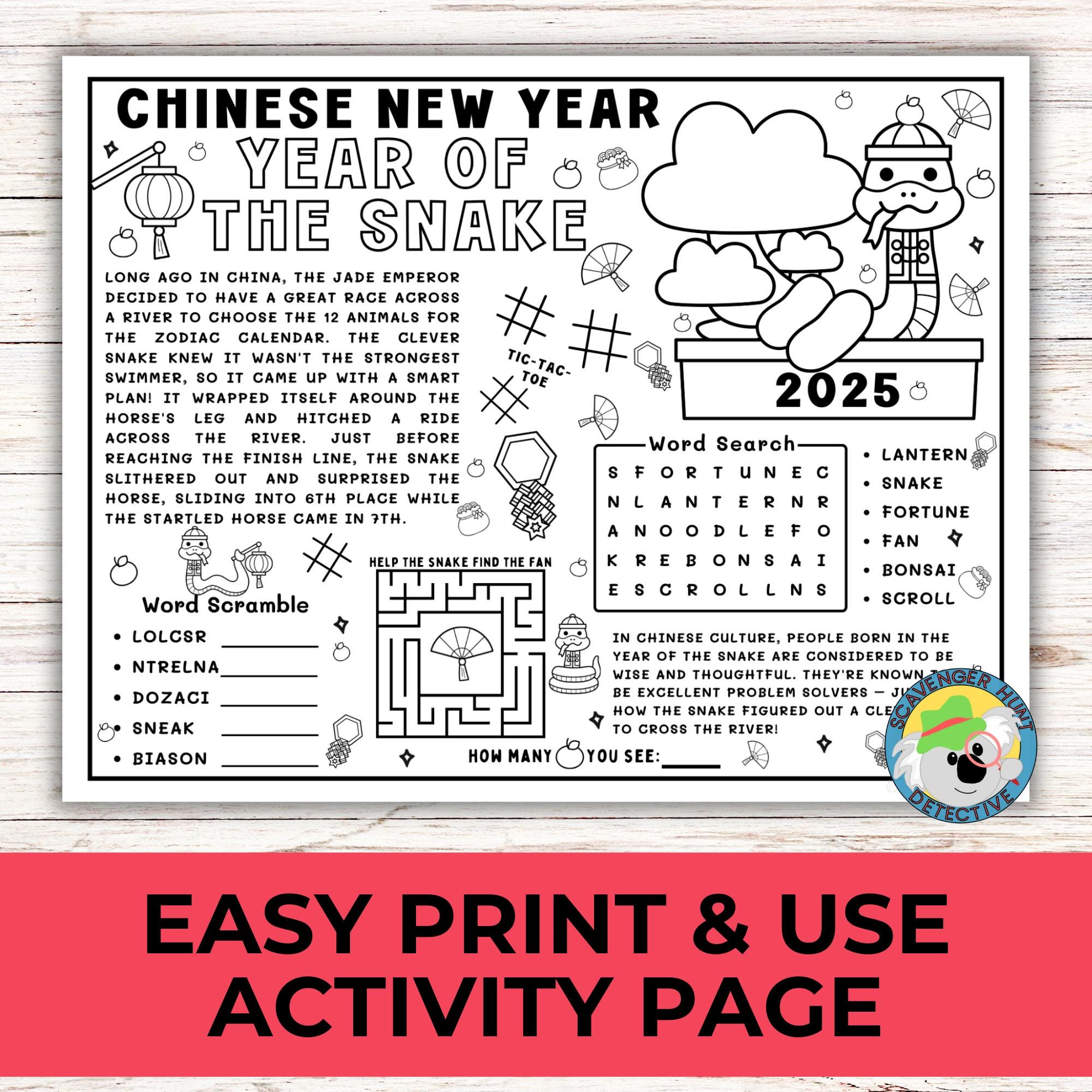 Chinese Lunar New Year Activity Coloring Placemat Printable Year of the ...