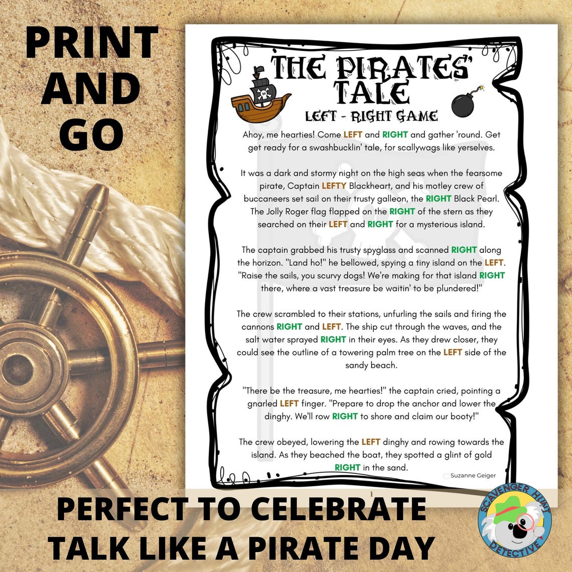 Pirate Left-right Game Printable Talk Like a Pirate Party Activity for ...