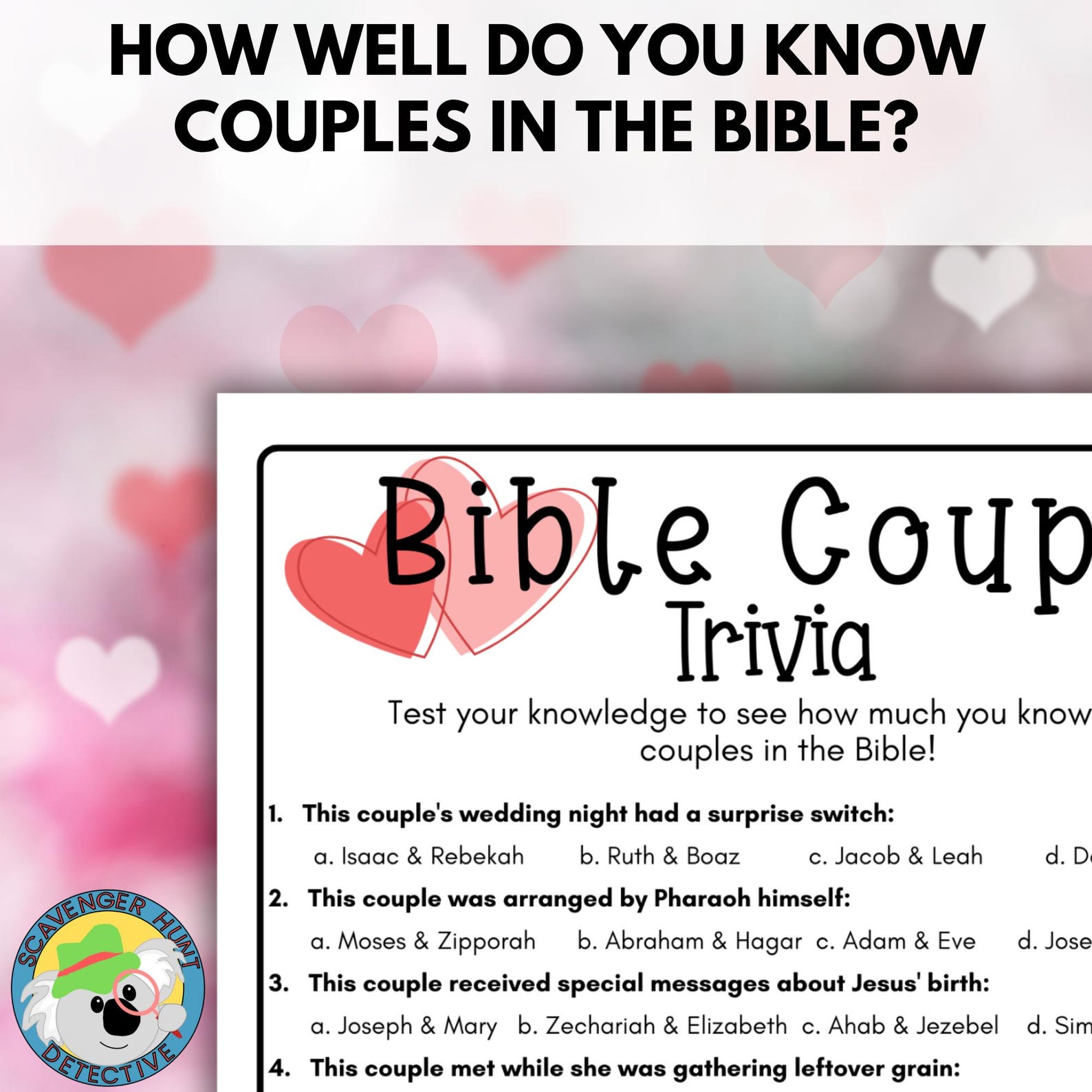 Bible Couples Trivia Game, Valentine's Party Couples of the Bible Game ...